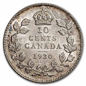 Buy 1930 Canada Silver 10 Cents George V AU | APMEX