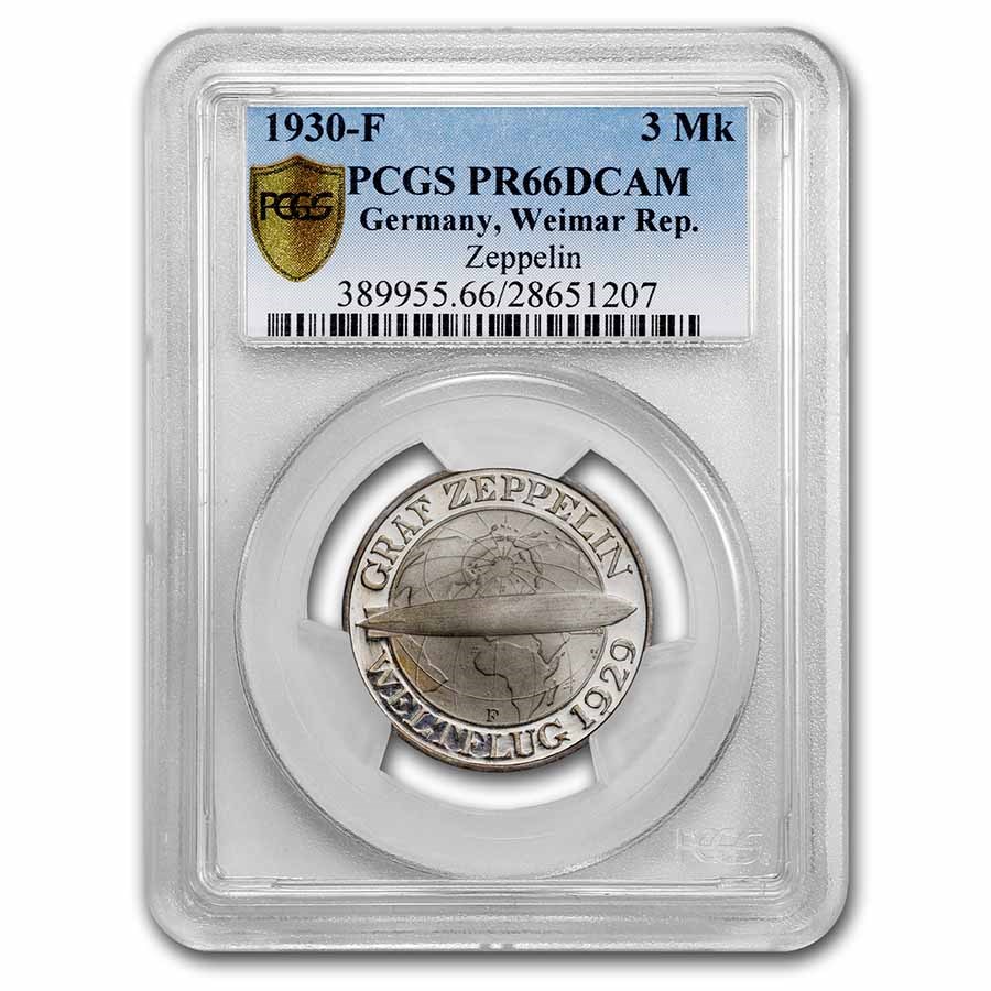 Buy 1930-F Germany Weimar Rep Silver 3 Mark Zepplin PR-66 DCAM PCGS | APMEX