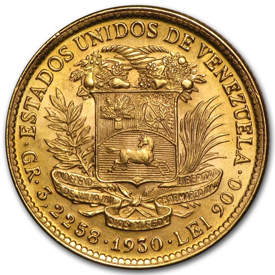 Buy 1930 Venezuela Gold 10 Bolivares Simon Bolivar BU | APMEX Buy 1930 Venezuela Gold 10 Bolivares Simon Bolivar BU | APMEX