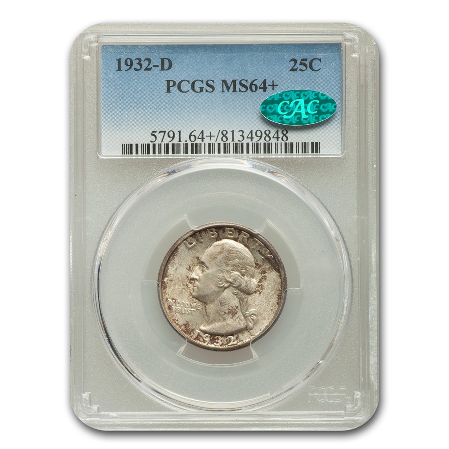 Buy 1932-D Washington Quarter MS-64+ PCGS CAC | APMEX
