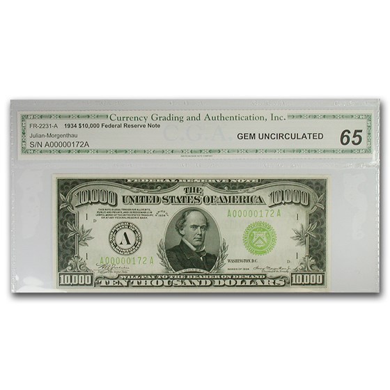 Buy 1934 $10,000 Federal Reserve Note Gem Unc-65 (Fr#2231-A) | APMEX