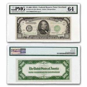1934-A (D-Cleveland) $1,000 FRN CU-64 PMG (Fr#2212-D)