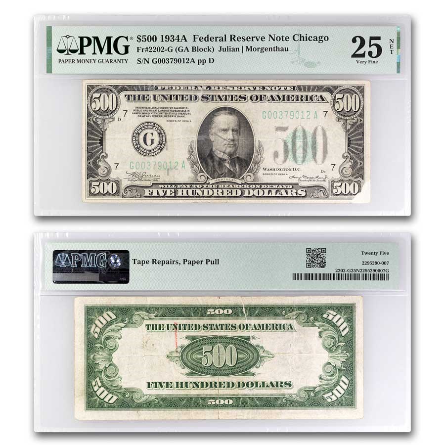 1934-A (G-Chicago) $500 FRN VF-25 PMG (Fr#2202-G) NET