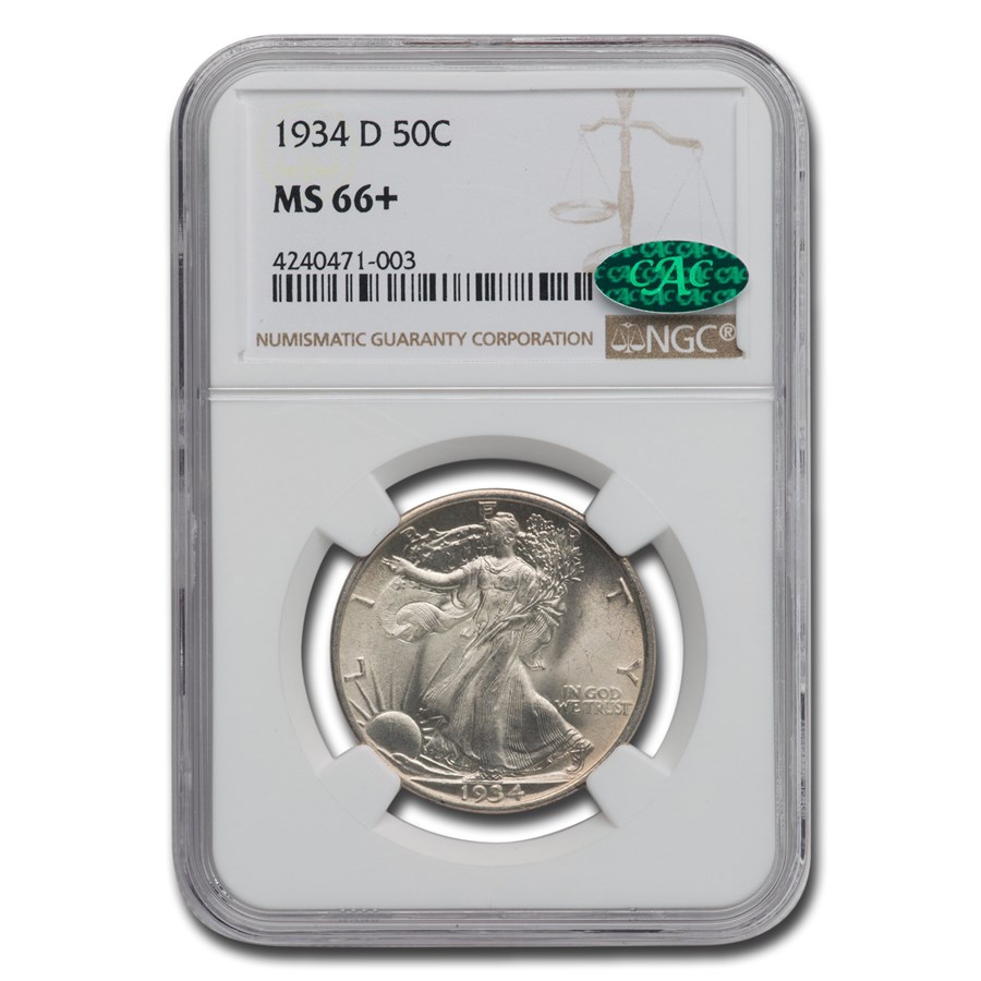 Buy 1934-D Walking Liberty Half Dollar MS-66+ NGC CAC | APMEX