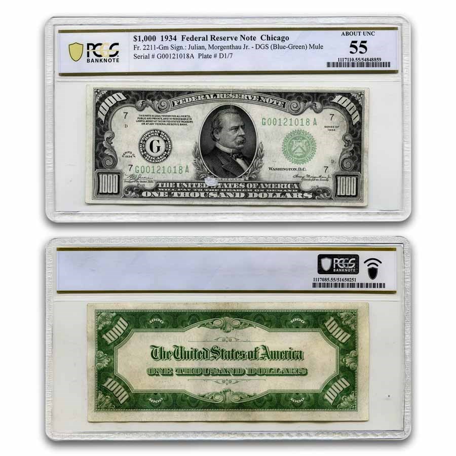 Buy 1934 (G-Chicago) $1,000 FRN Mule AU-55 PCGS | APMEX