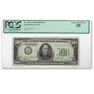 Buy 1934 (J-Kansas City) $500 FRN AU-58 PCGS (Fr#2201-J) DGS | APMEX