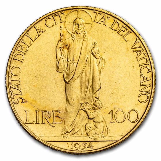 1934 Vatican City Gold 100 Lire Pius XI BU
