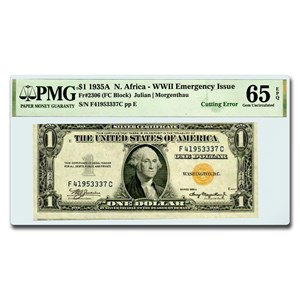 1935-A $1.00 Yellow Seal North Africa CU-65 EPQ PMG (Fr#2306)