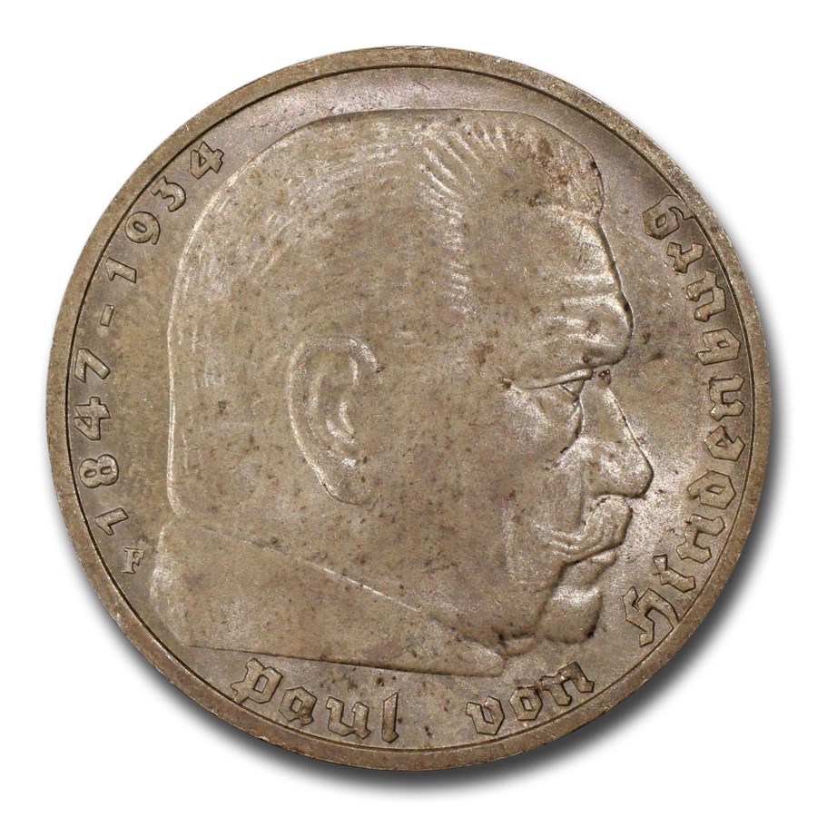 1935-F Germany Silver 5 Mark Hindenburg MS-64 PCGS