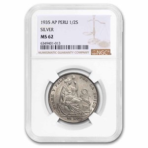 1935-LIMA Peru Silver 1/2 Sol MS-62 NGC