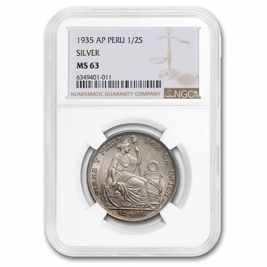 1935-LIMA Peru Silver 1/2 Sol MS-63 NGC