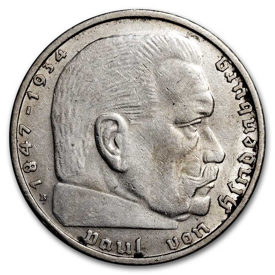 1936-1939 Nazi Germany Silver 2 Reichsmarks AU