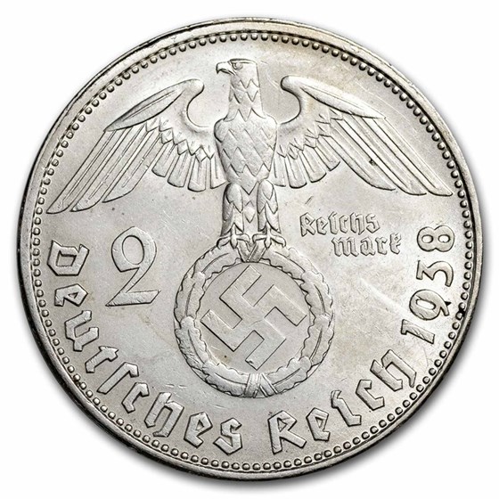 1938-B Nazi Germany Silver 2 Reichsmarks BU