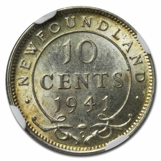 Buy 1941-C Newfoundland Silver 10 Cents George VI AU-58 NGC | APMEX