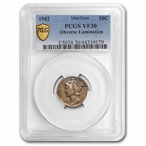 Buy 1942 Mercury Dime VF-30 PCGS (Obverse Lamination Error) | APMEX
