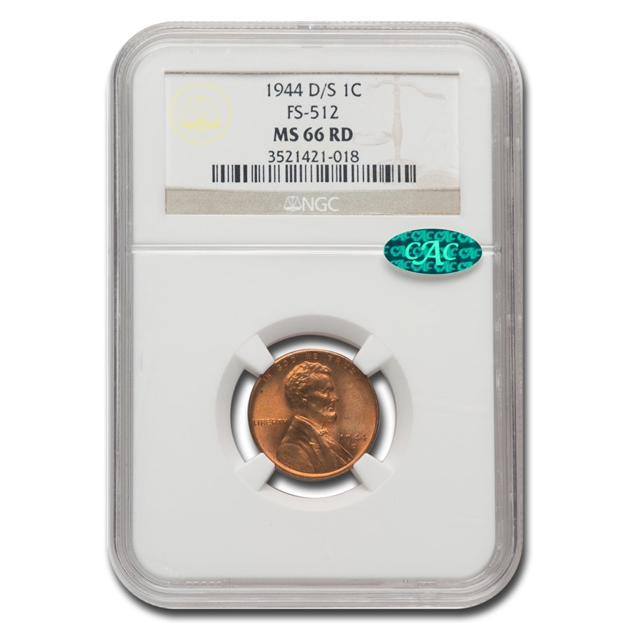 1944-D Lincoln Cent MS-66 NGC CAC (FS-512, Red)