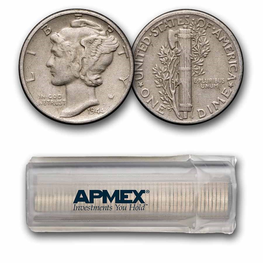 1944 Mercury Dime 50-Coin Roll Avg Circ