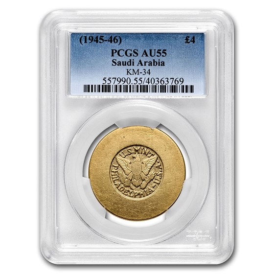 Buy 1945-46 Saudi Arabia Gold 4 Pounds ARAMCO U.S. Mint AU-55 PCGS | APMEX