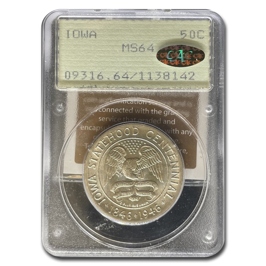 Buy 1946 Iowa Centennial Half Dollar MS-64 PCGS Gold CAC (Rattler) | APMEX