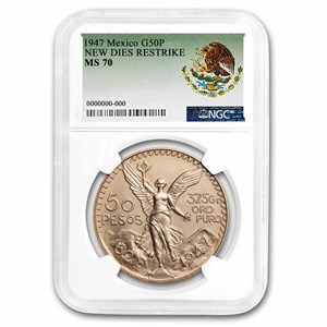 1947 Mexico Gold 50 Pesos MS-70 NGC (New Dies Restrike)