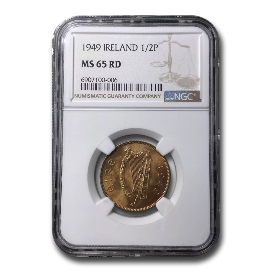 1949 Ireland 1/2 Penny MS-65 NGC (Red)