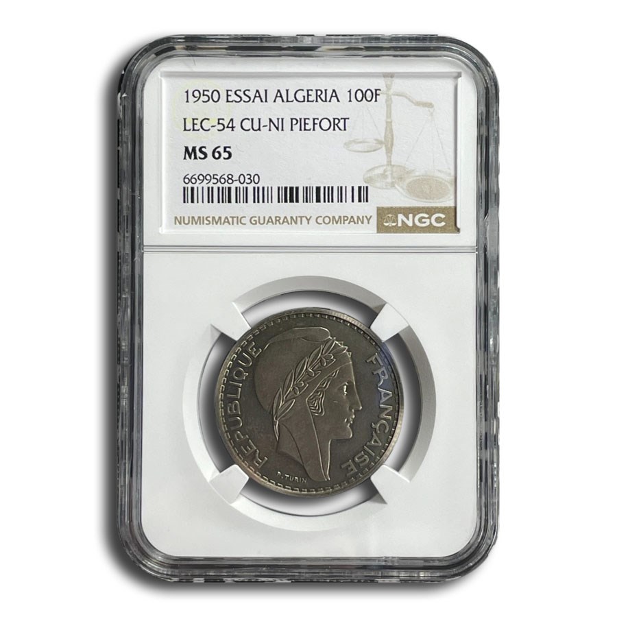 1950 Algeria Essai 100 Francs MS-65 NGC