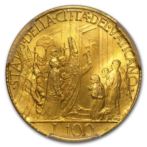 Buy 1950 Vatican City Gold 100 Lire Pope Pius XII MS-67 PCGS | APMEX