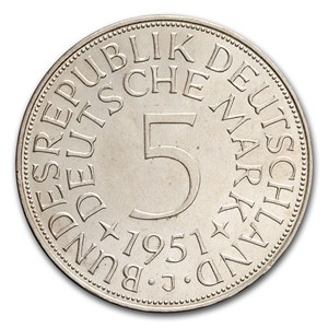 1951-J Germany Silver 5 Deutsche Mark BU