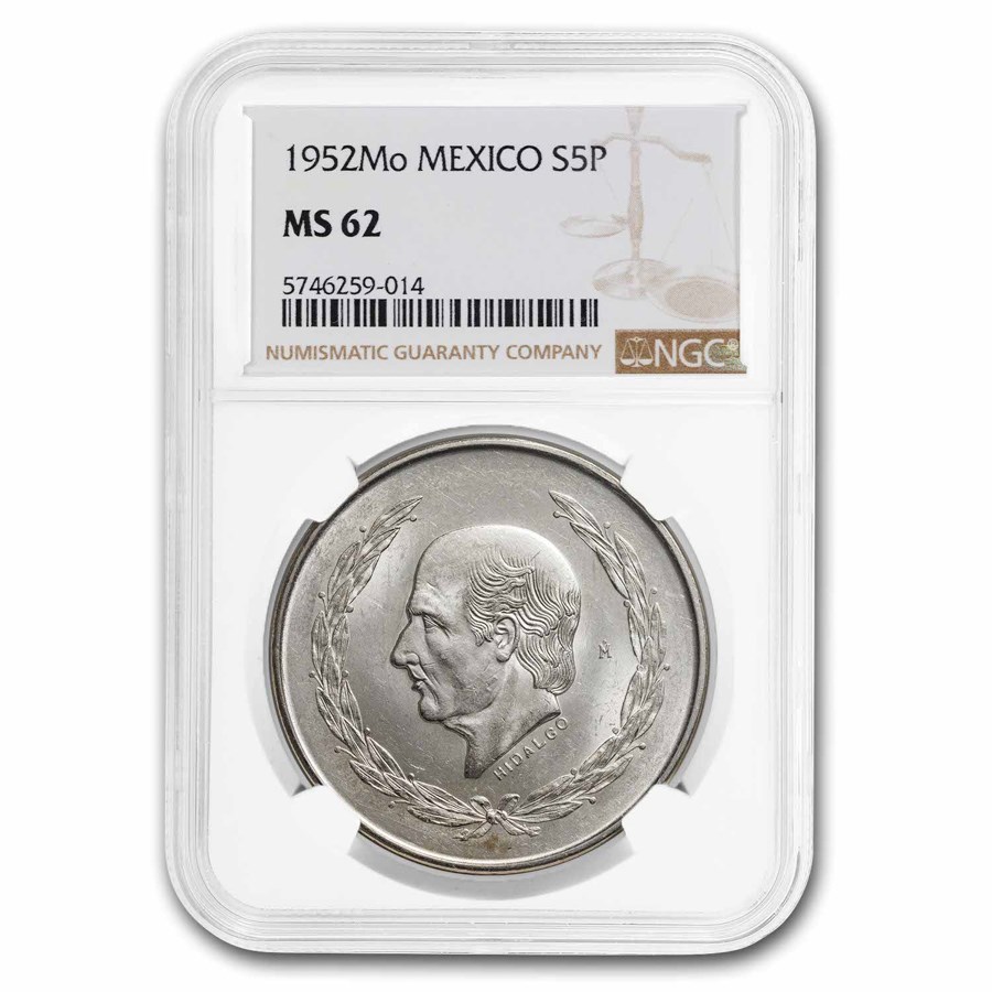 Buy 1952 Mexico Silver 5 Pesos Hidalgo MS-62 NGC | APMEX