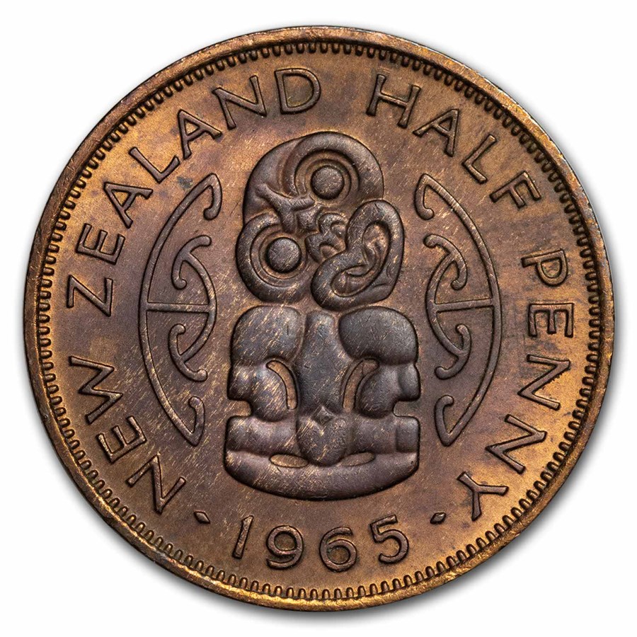 1953-1965 New Zealand 1/2 Penny Hei Tiki Elizabeth II BU (R/B)