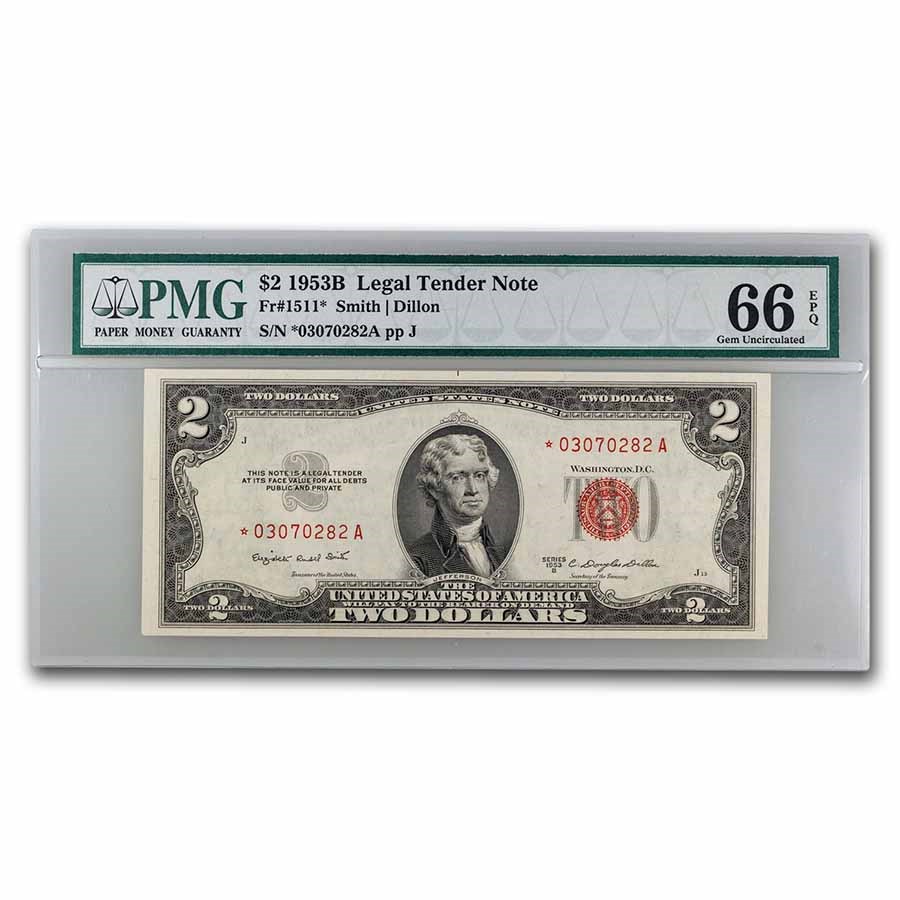 Buy 1953-B* $2 U.S. Notes Red Seal CU-66 PMG (Fr#1511*)Star Note | APMEX