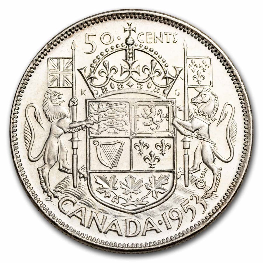 1953 Canada Silver 50 Cents Elizabeth II BU/PL (Large Date)