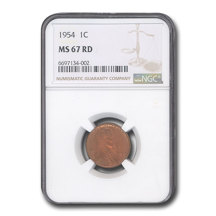 1954 Lincoln Cent MS-67 NGC (Red)