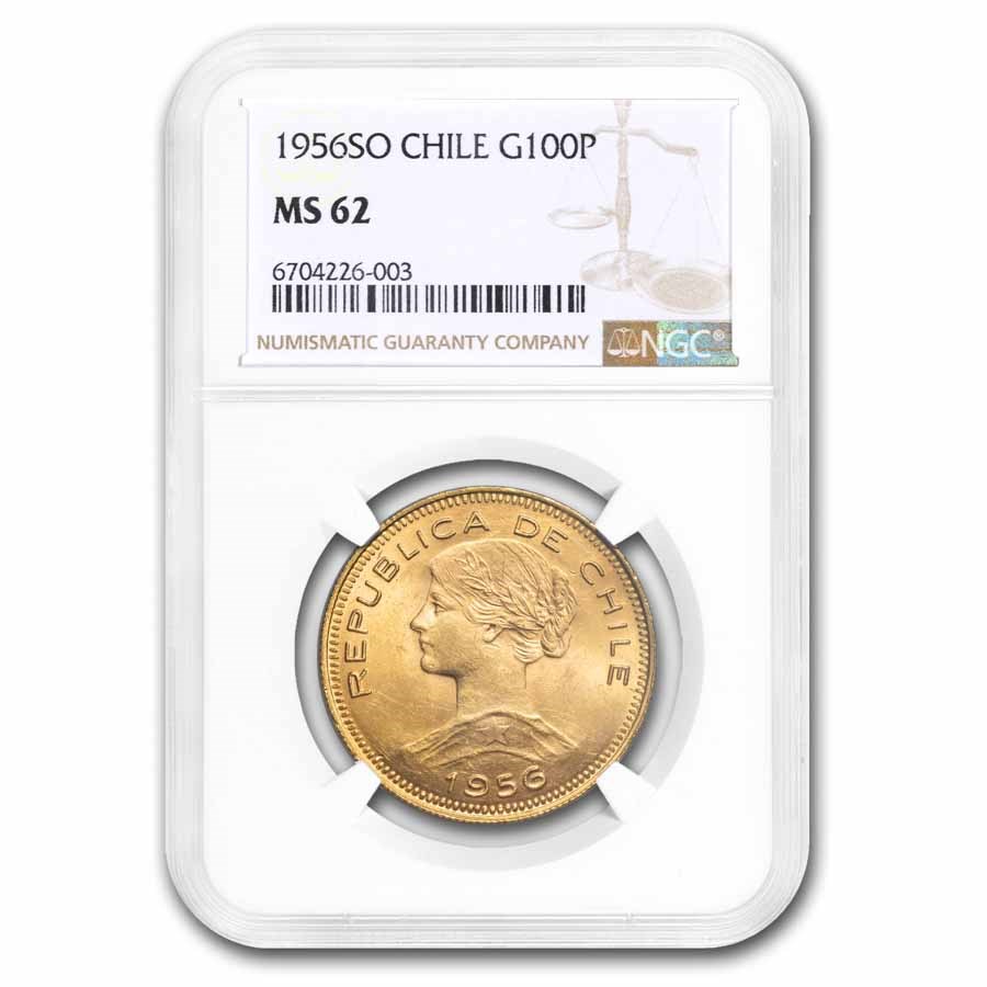 1956 Chile Gold 100 Pesos MS-62 NGC