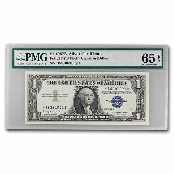 Buy 1957-B* $1 Silver Cert Gem CU-65 EPQ PMG (Fr#1621*) Star Note | APMEX