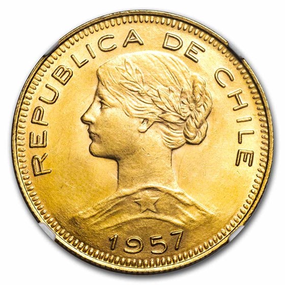 1957 Chile Gold 100 Pesos MS-63 NGC