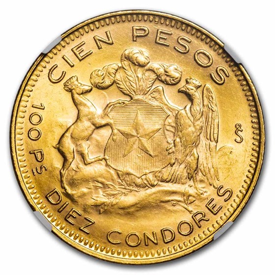 1957 Chile Gold 100 Pesos MS-63 NGC