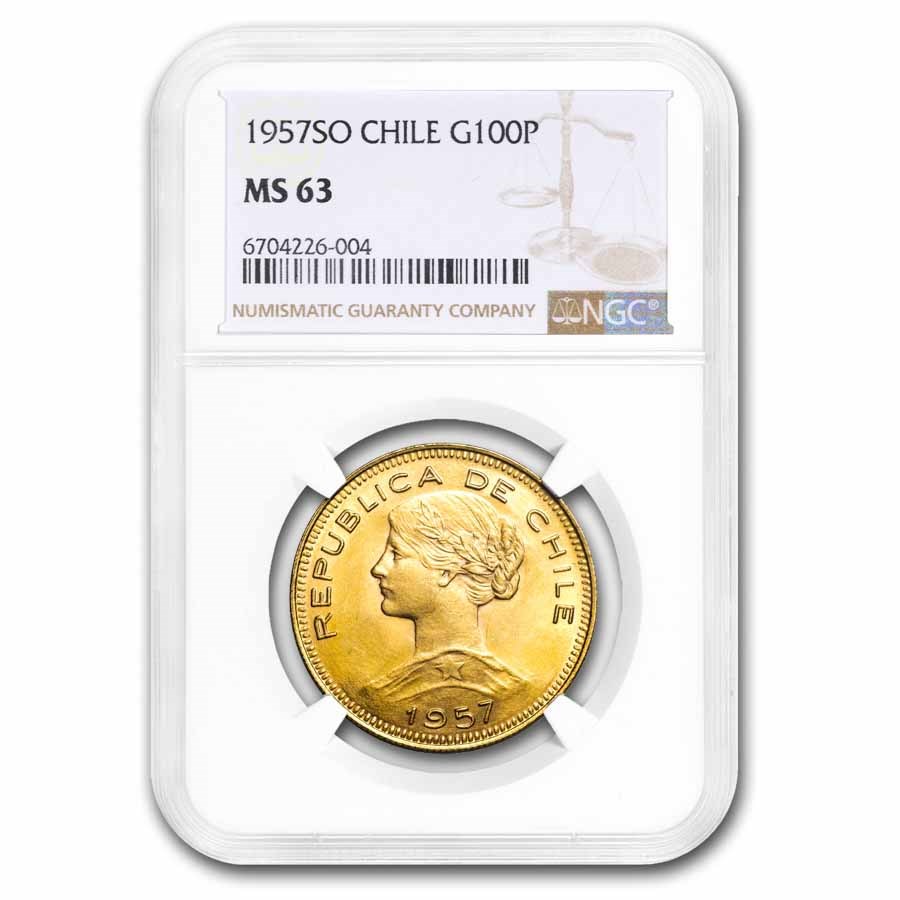 1957 Chile Gold 100 Pesos MS-63 NGC