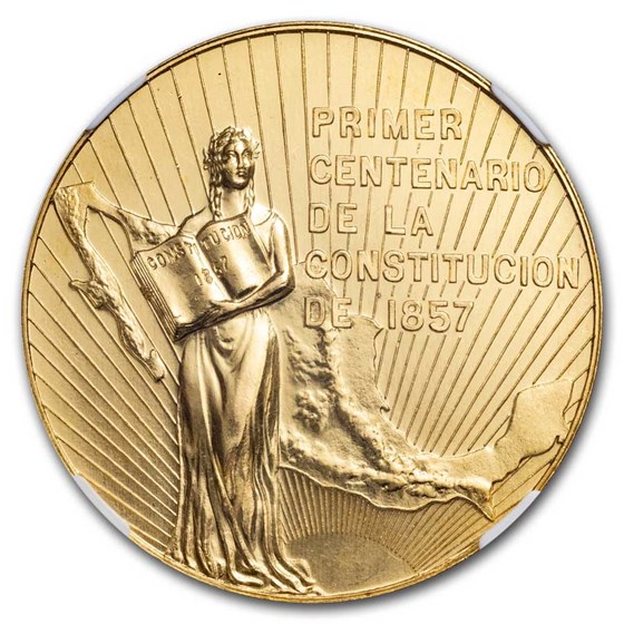 1957 Mexico Gold Medallic 50 Peso Constitution Cent. MS-63 NGC