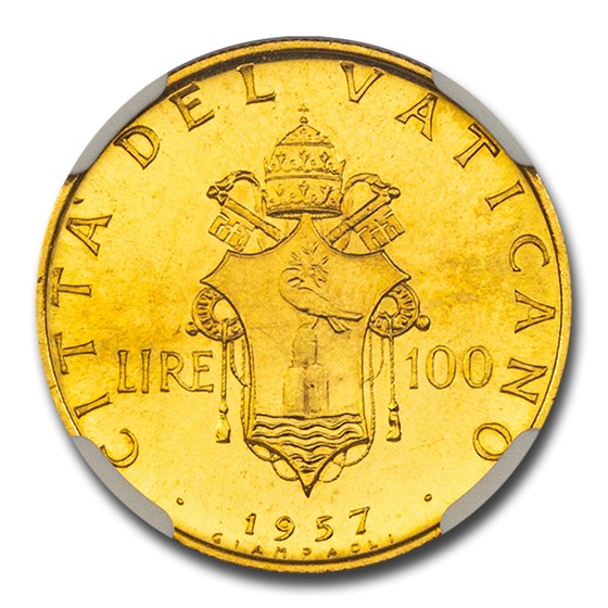 Buy 1957 Vatican City Gold 100 Lire Pius XII MS-66 NGC | APMEX