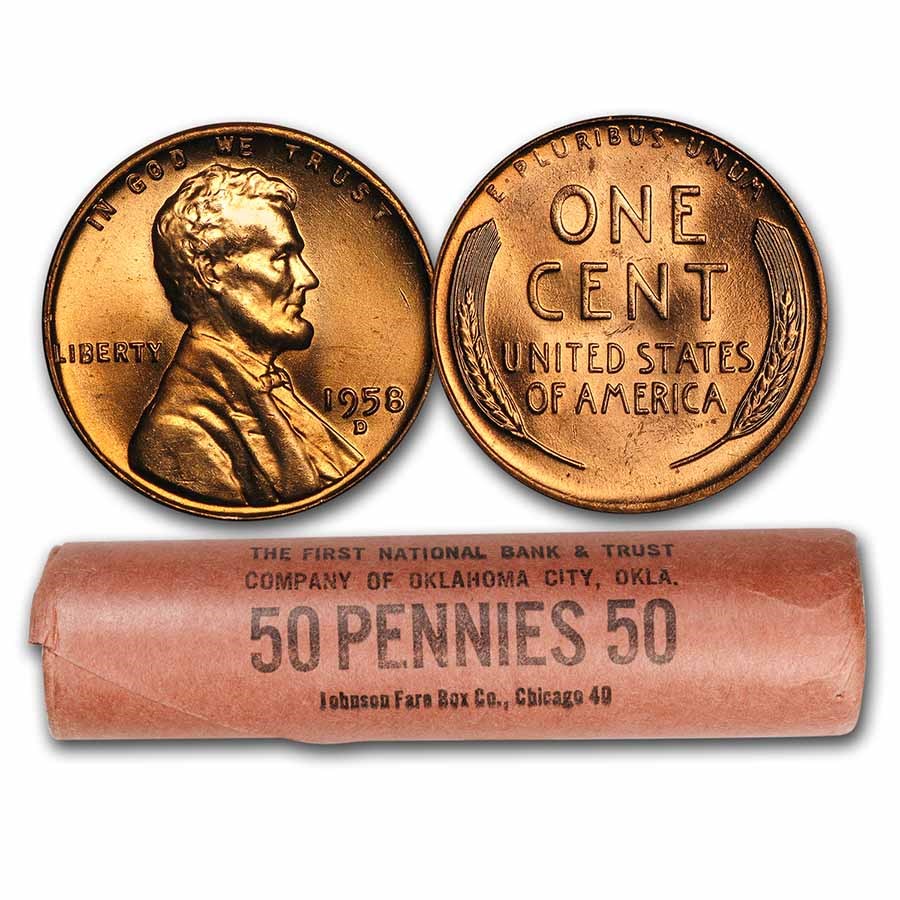 Buy 1958-D Lincoln Cent 50-Coin Roll BU (Bank Wrapped) | APMEX
