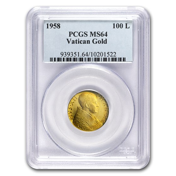 Buy 1958 Vatican City Gold 100 Lire Pope Pius XII MS-64 PCGS | APMEX