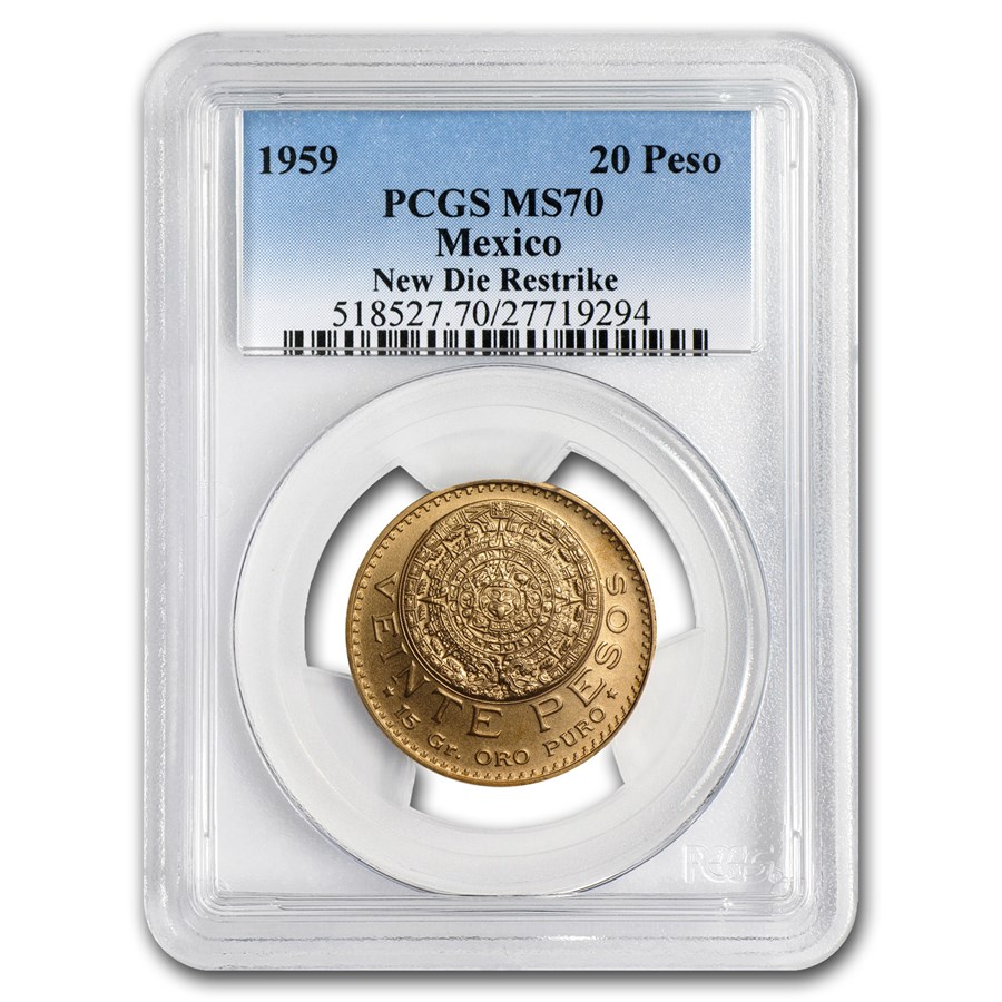 Buy 1959 Mexico Gold 20 Pesos MS-70 PCGS (New Dies Restrike) | APMEX