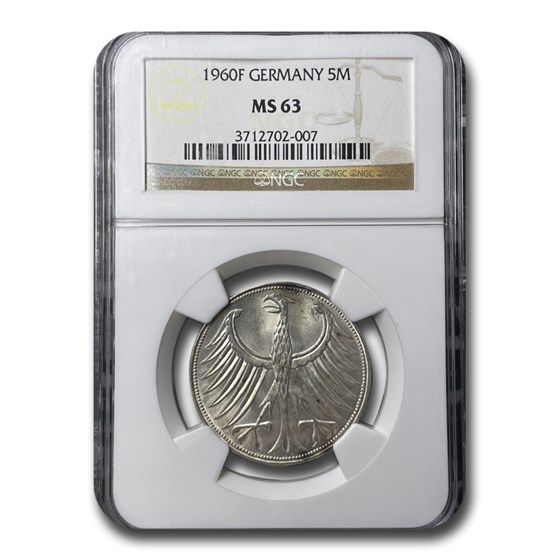 1960-F Germany Silver 5 Mark MS-63 NGC