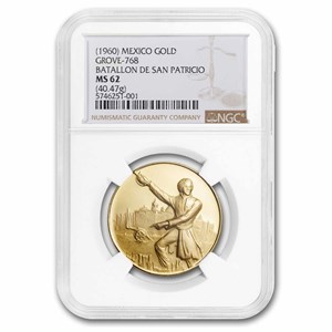 Buy (1960) Mexico Gold Medallic 50 Peso St Patrick Bat. MS-62 NGC | APMEX