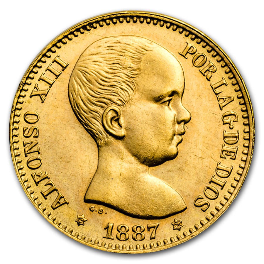 Buy 1962 Spain Gold 20 Pesetas Alfonso XIII BU (Restrike of 1887) | APMEX