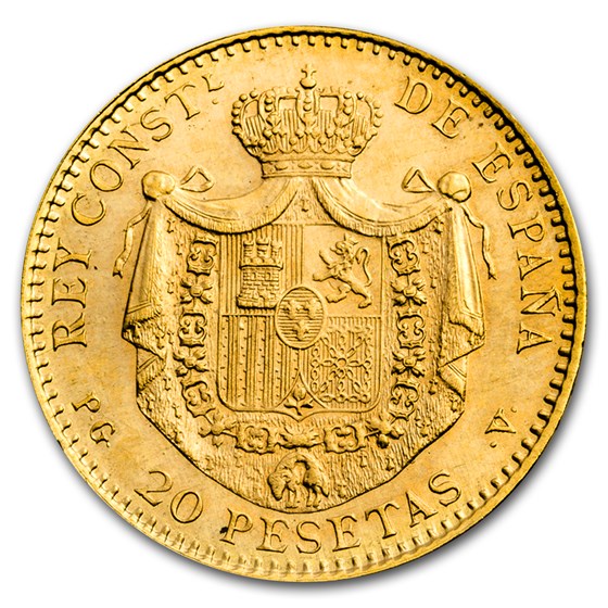 Buy 1962 Spain Gold 20 Pesetas Alfonso XIII BU (Restrike of 1887) | APMEX
