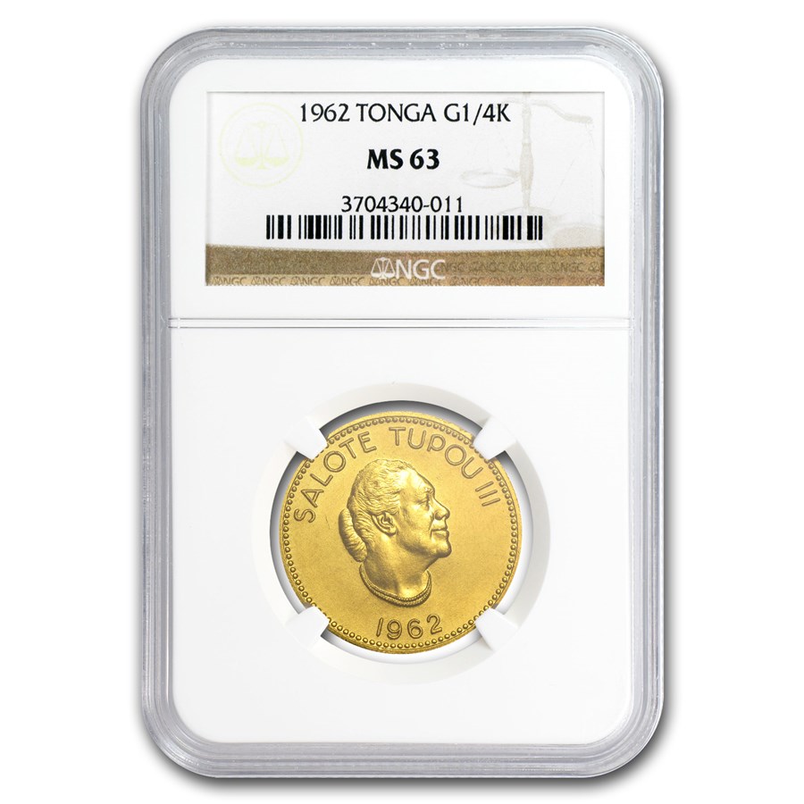 Buy 1962 Tonga Gold 1/4 Koula Queen Salote MS-63 NGC | APMEX