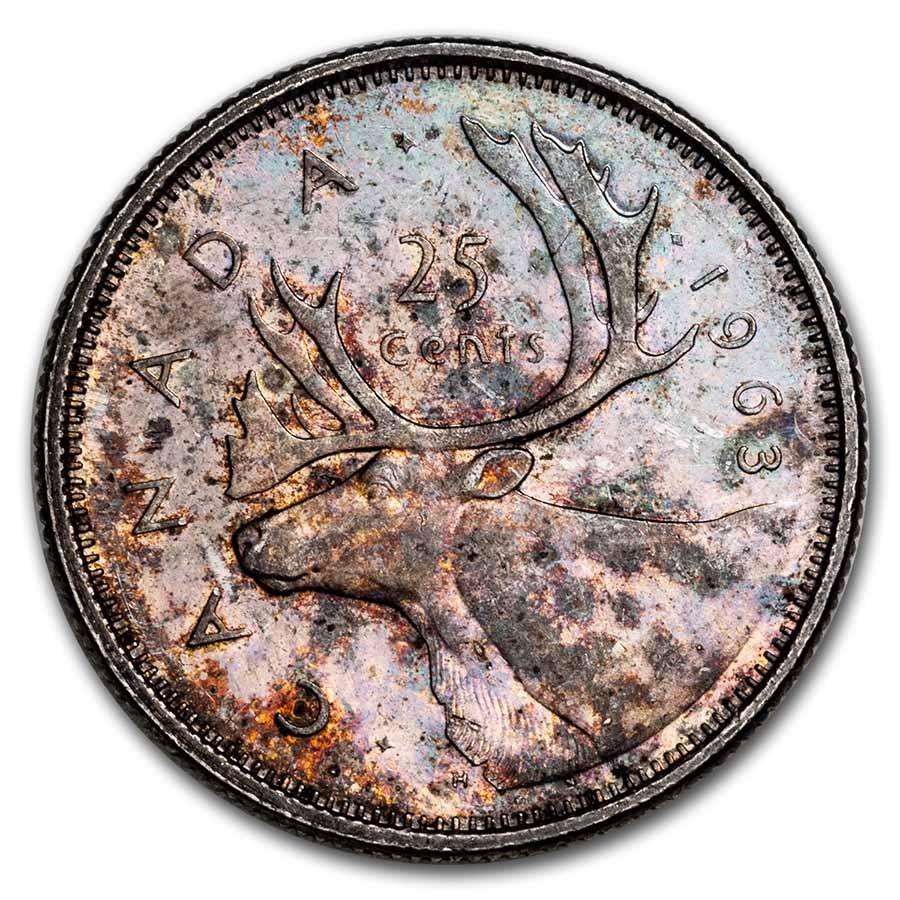 Buy 1963 Canada Silver 25 Cents BU/Prooflike (Toned) | APMEX