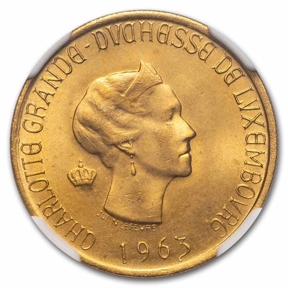 1963 Luxembourg Gold 20 Francs Coronation MS-67 NGC